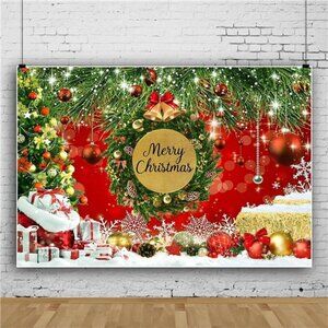 Wall Decor | 5x3ft Merry Christmas Backdrop Sparkling Light Red ...
